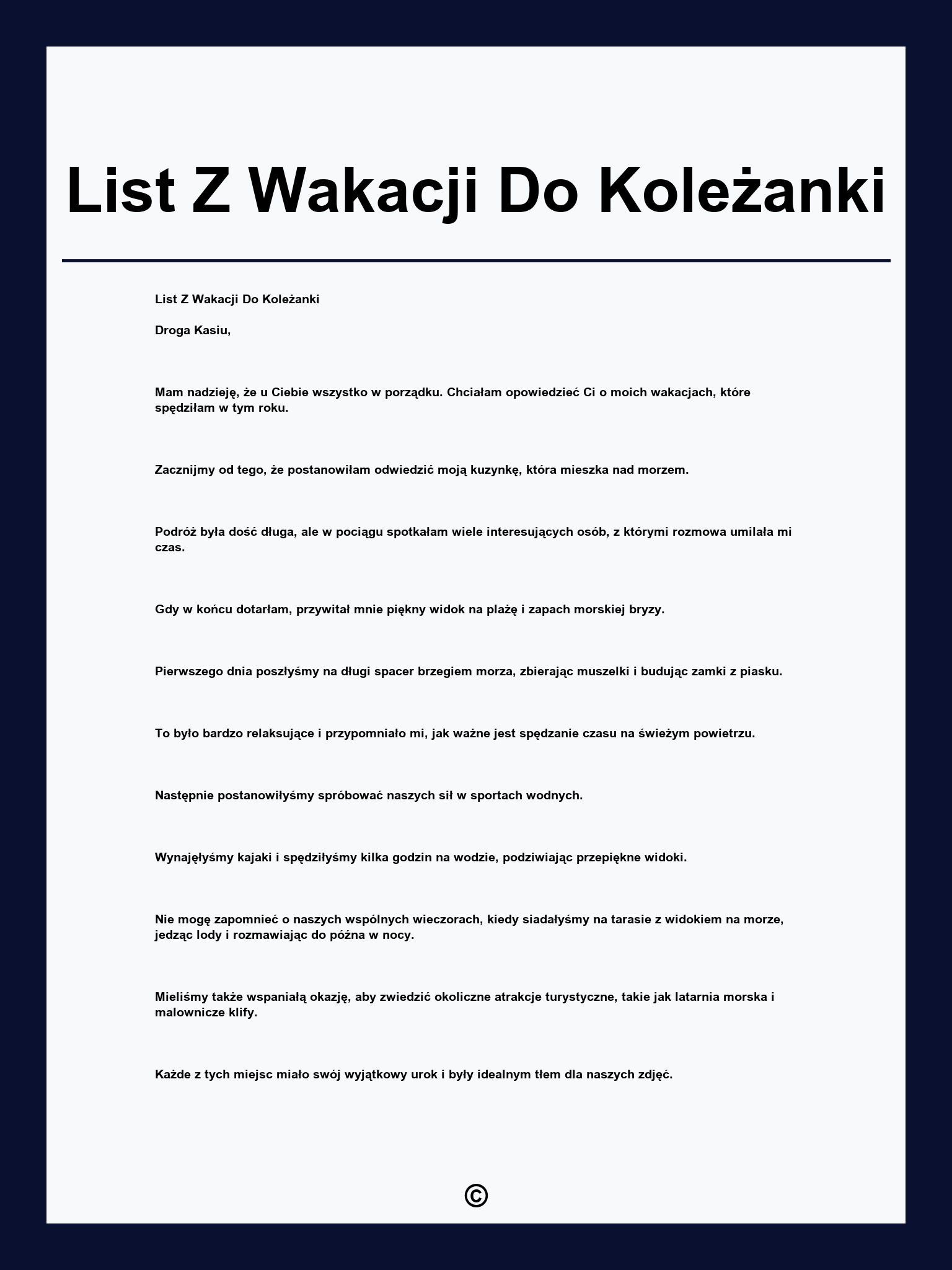 List Z Wakacji Do Koleżanki